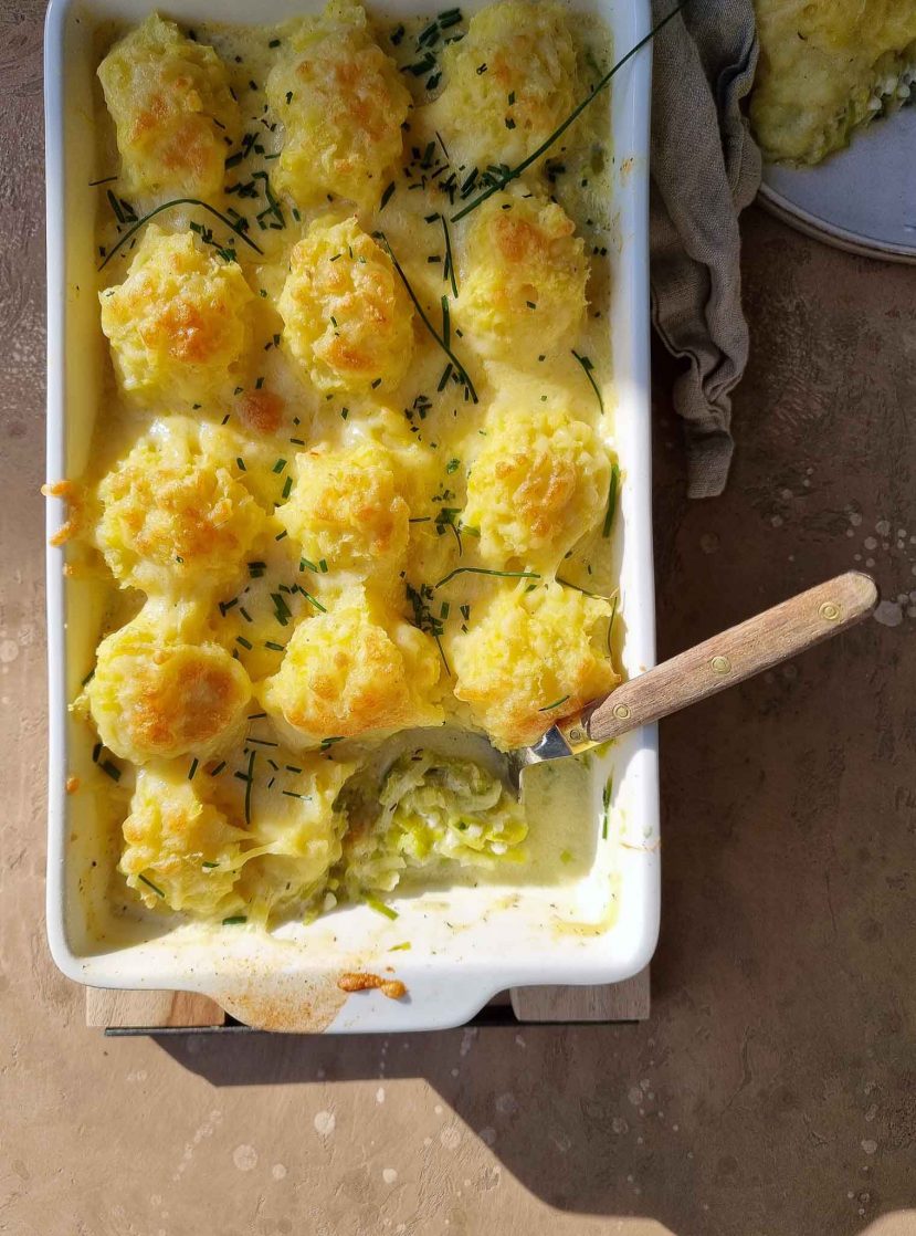 Preischotel met aardappelpuree