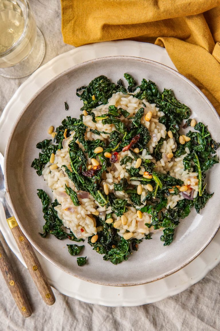 Vegan risotto met palmkool