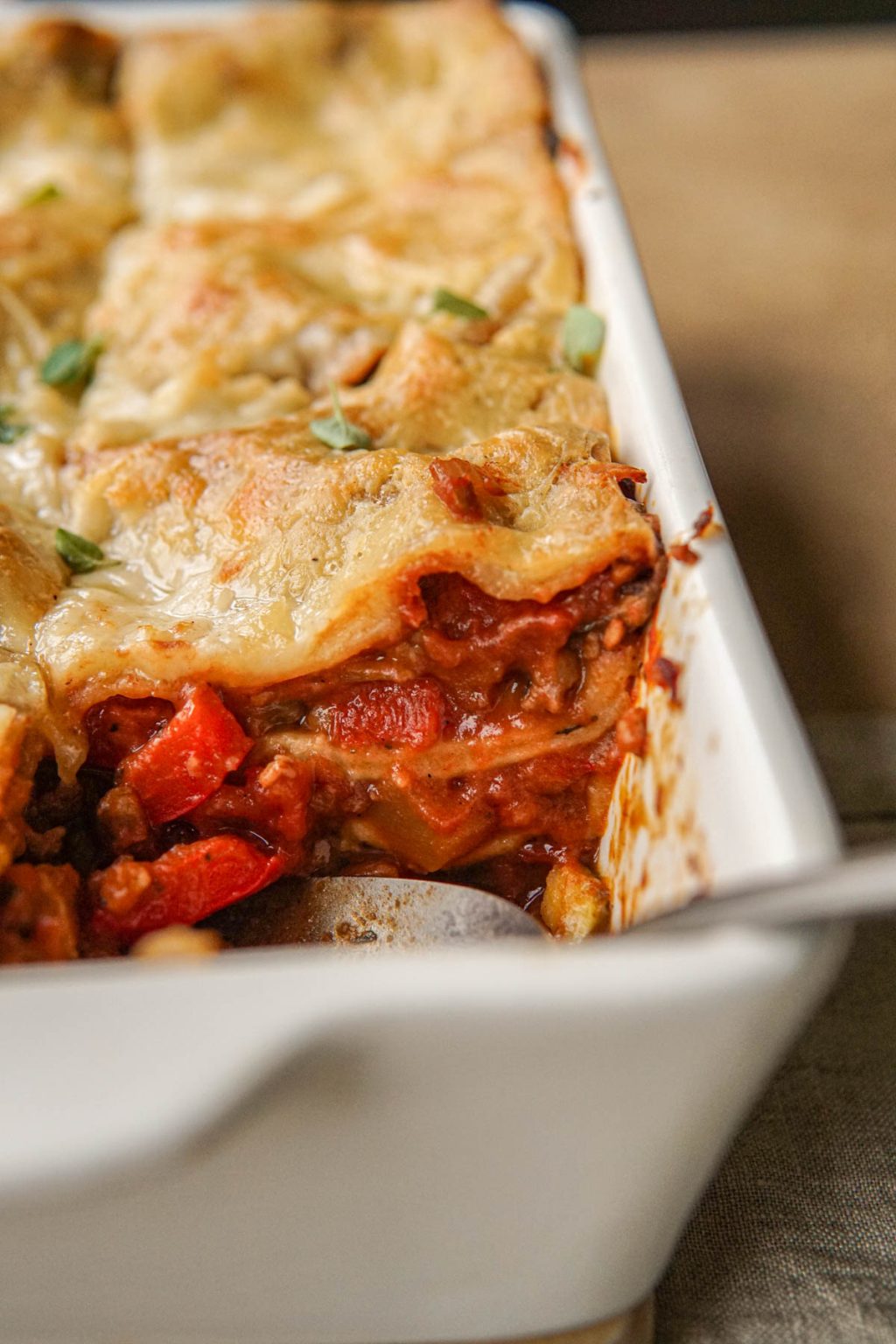 Groente lasagne met vegetarisch gehakt