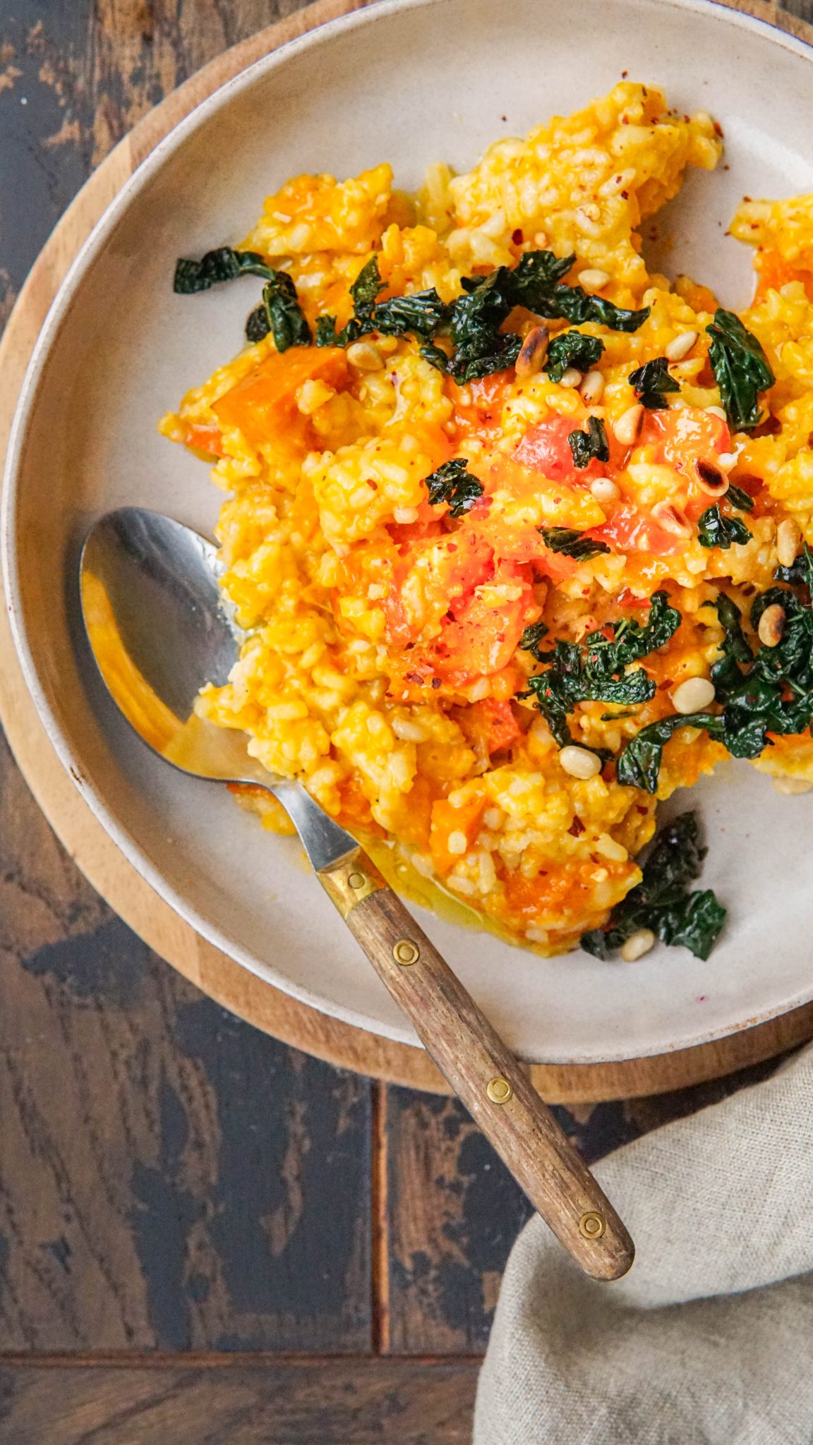 Pompoen risotto met knapperige boerenkool